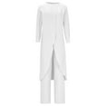 Annhoo Two Piece Sets For Women Crewneck Front Slit Long Sleeve Tunics And Trousers Fall Plus