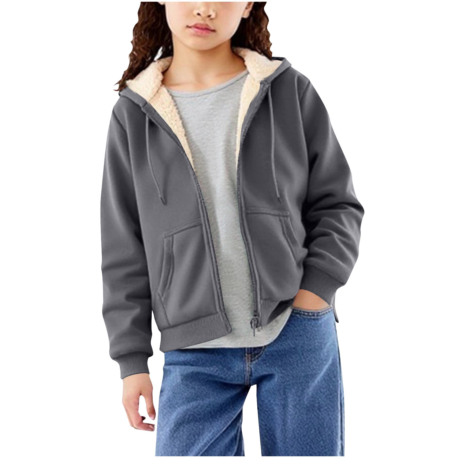 Annhoo Unisex Kids Fleece Jacket Fall Winter Warm Long Sleeves Zip Up ...