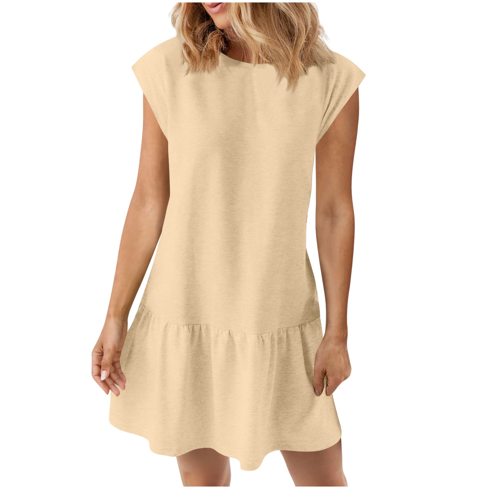 Annhoo Vacation Dresses for Women Summer Crew Neck Ruffle Tiered A-Line ...