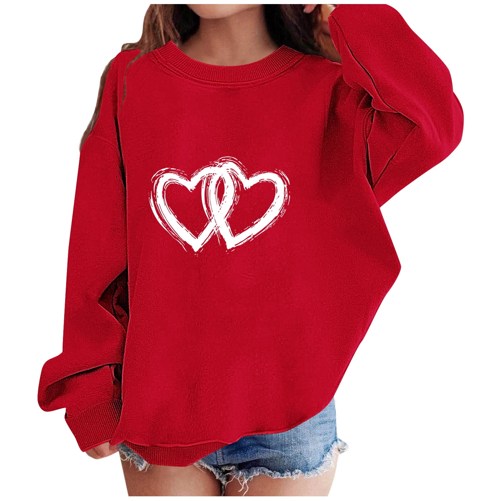 Annhoo Valentine's Day Shirt for Kids Long Sleeve Crewneck Plain Cute ...