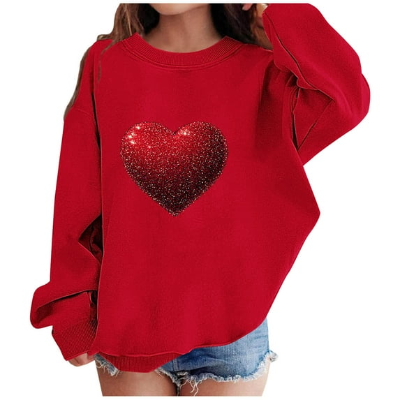 Annhoo Valentine's Day Shirt for Kids Long Sleeve Crewneck Plain Cute ...