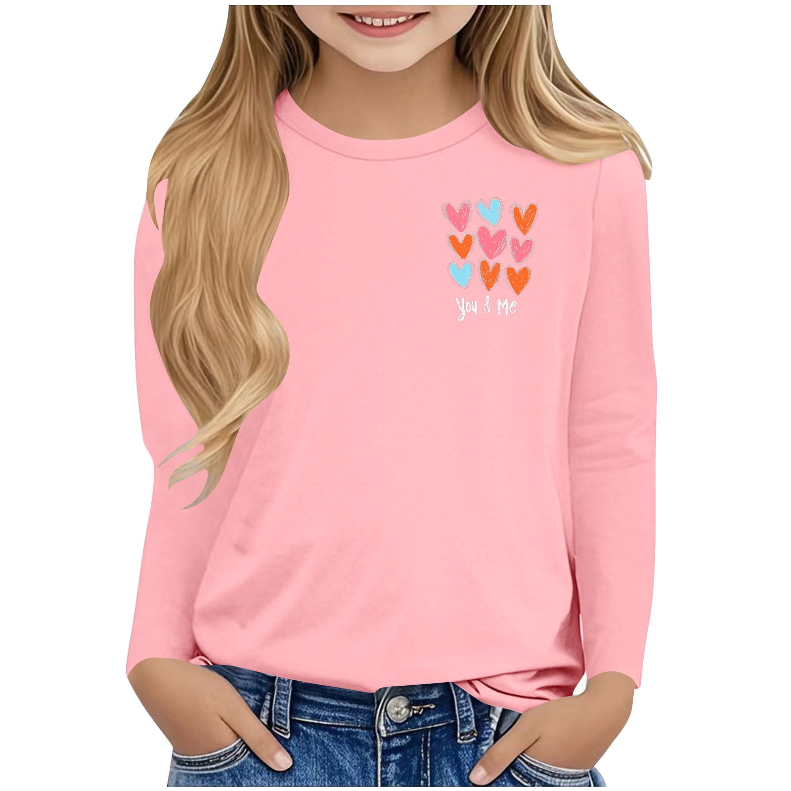 Annhoo Valentine's Day Shirts for Kids Long Sleeve Crewneck Solid Color ...