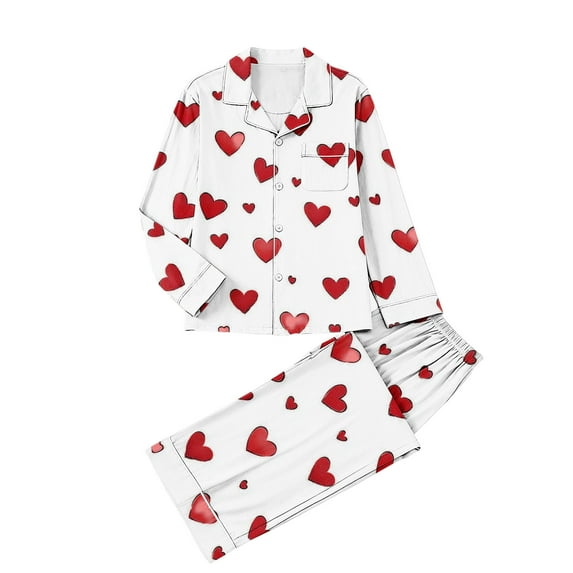 Annhoo Valentine's Day Womens Sets Long Sleeve Collar Cute Print Button ...