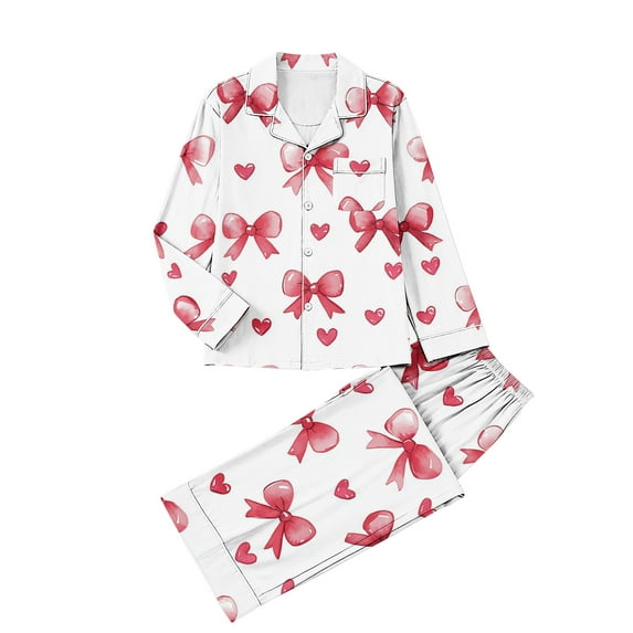 Annhoo Valentine's Day Womens Sets Long Sleeve Collar Cute Print Button ...