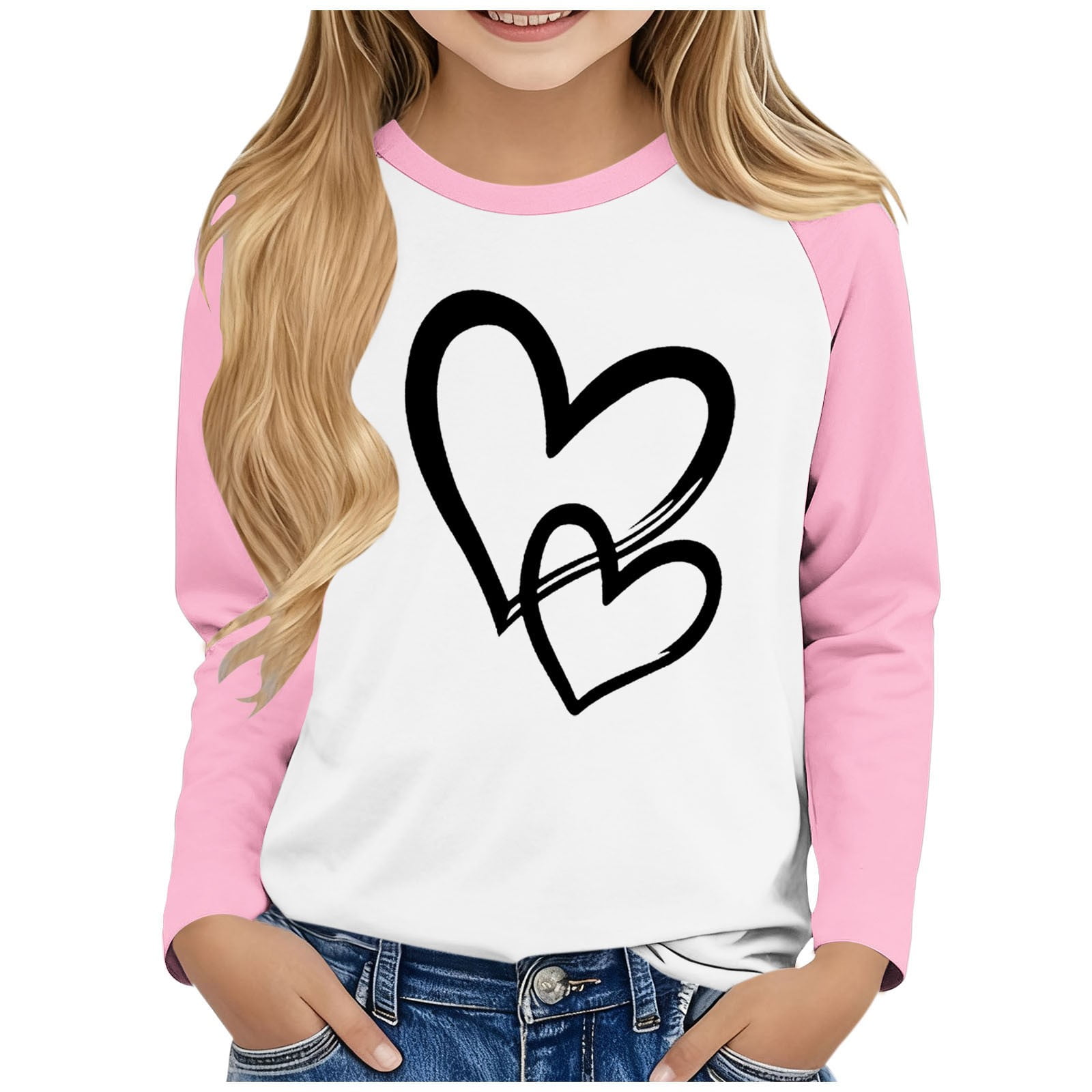 Annhoo Valentine's Shirt for Toddler Long Sleeve Block Color Round Neck ...