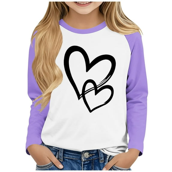 Annhoo Valentine's Shirt for Toddler Long Sleeve Block Color Round Neck ...