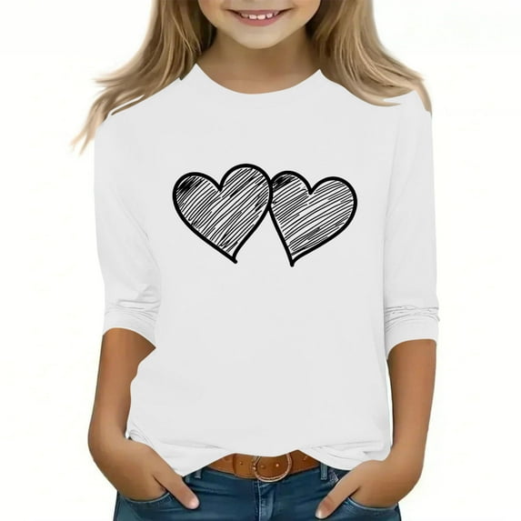 Annhoo Valentines Tops for Kids 3/4 Sleeve Round Neck Print Graphic ...