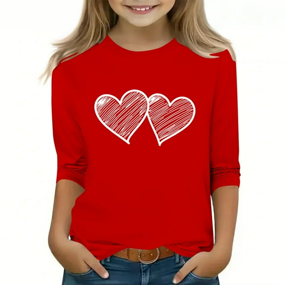 Annhoo Valentines Tops for Kids 3/4 Sleeve Round Neck Print Graphic ...