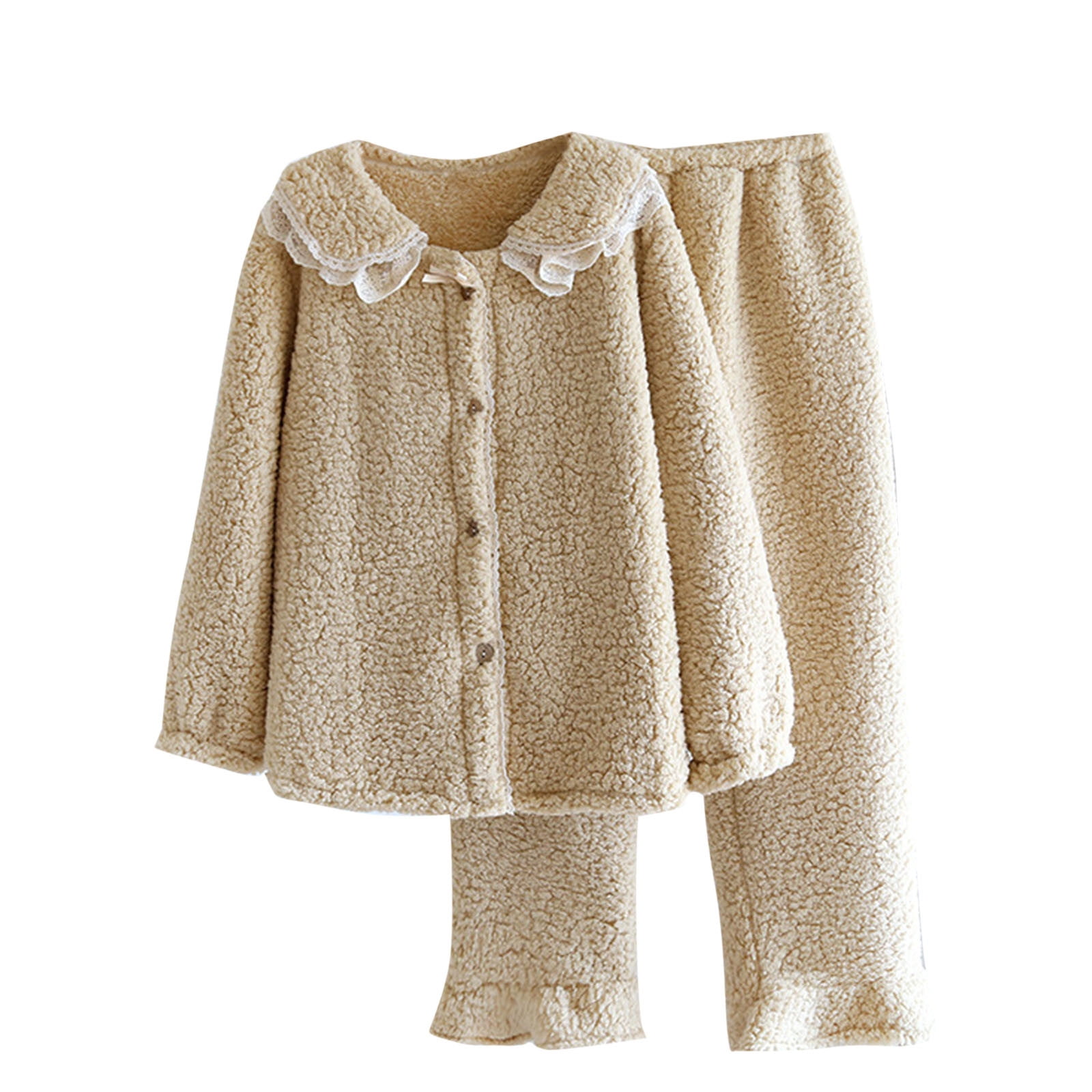 Annhoo Winter Lounge Sets for Women 2 Piece Warm Flannel Pajamas Cute ...