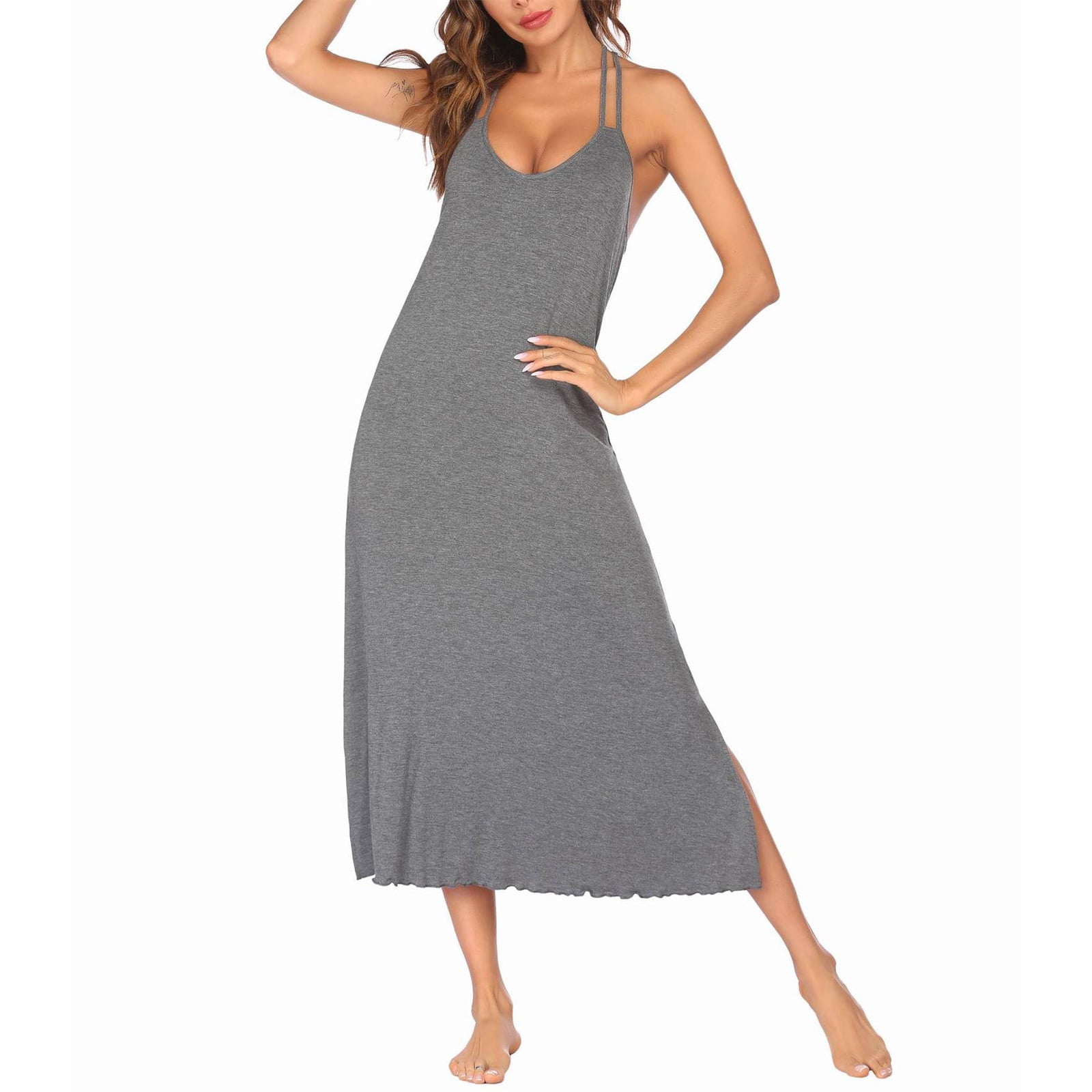 Annhoo Women Long Nightgown Pajama Dress Soft Strap Nightdress Summer ...