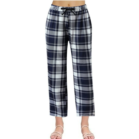 Annhoo Women Pajama Pants Plus Size Soft Long Block Color Drawstring ...