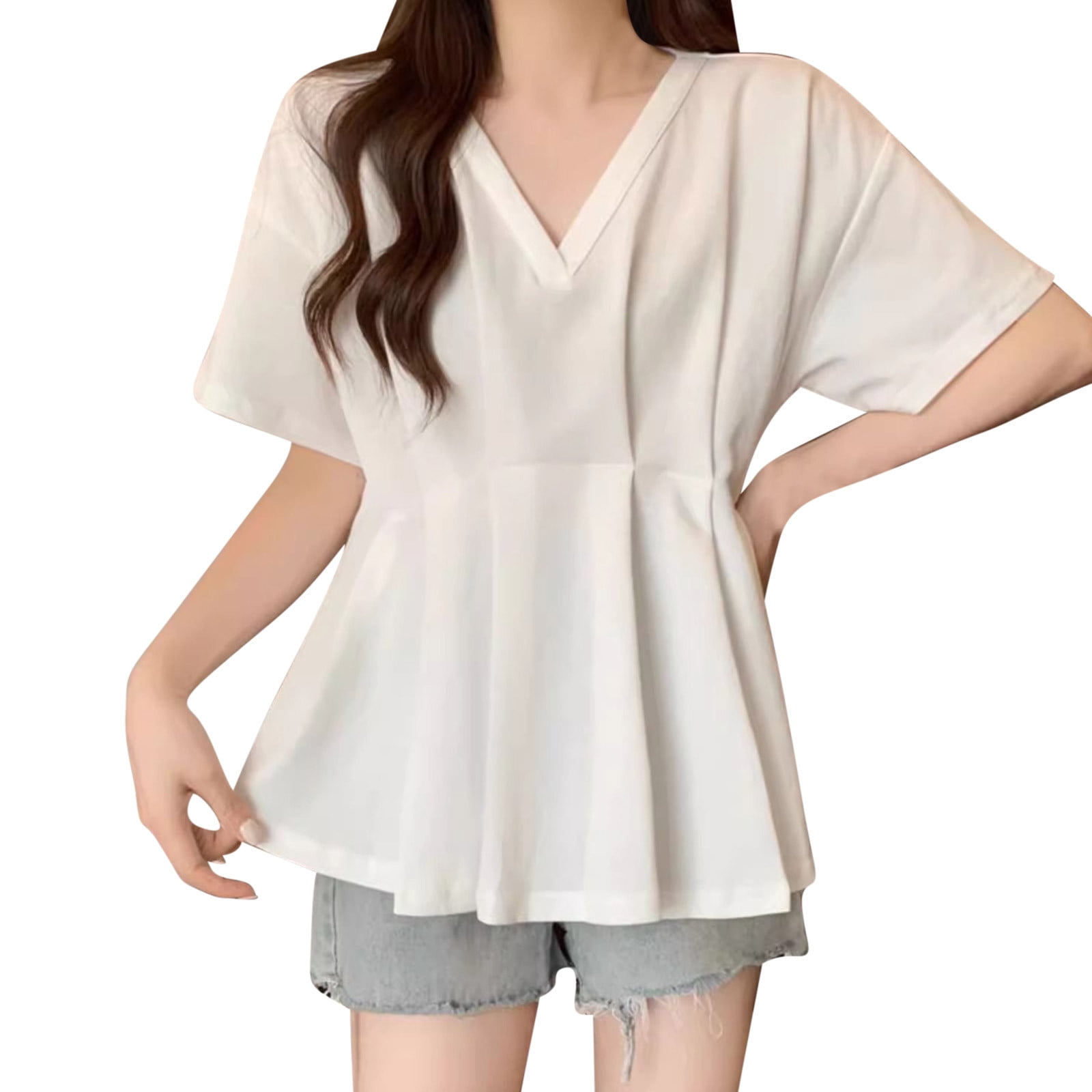 Annhoo Women's Business Casual Blouse Fashion Deep V Neck Short Sleeve ...