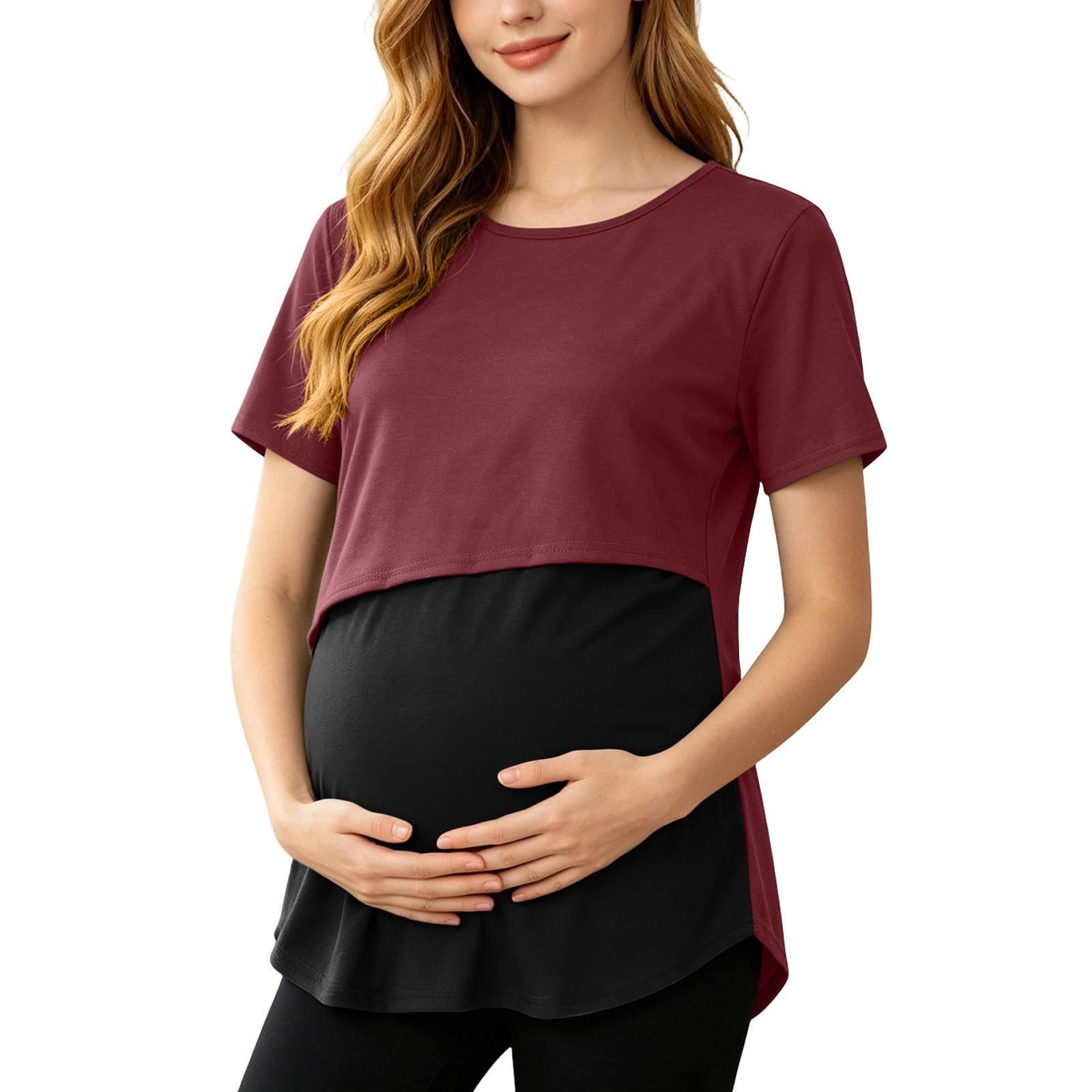 Annhoo Women's Color Block Nursing Shirts Short Sleeve Round Neck ...
