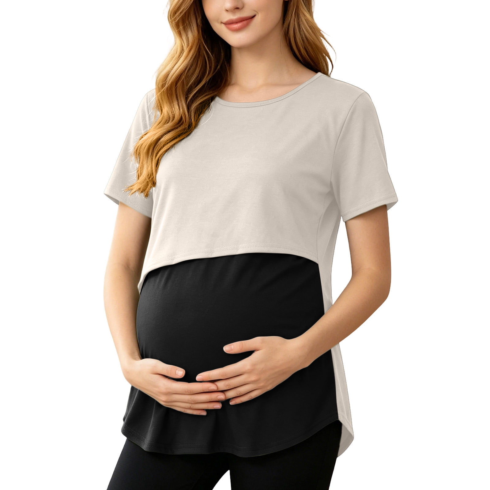 Annhoo Women's Color Block Nursing Shirts Short Sleeve Round Neck ...