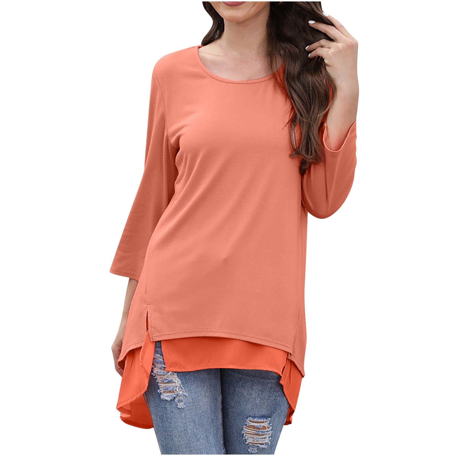 Annhoo Women's Long Sleeve Tops 2 in 1 Shirts Fall Casual Round Neck ...