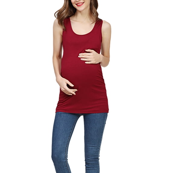 Annhoo Women's Maternity Long Tank Top Summer Round Neck Tank Shirts ...