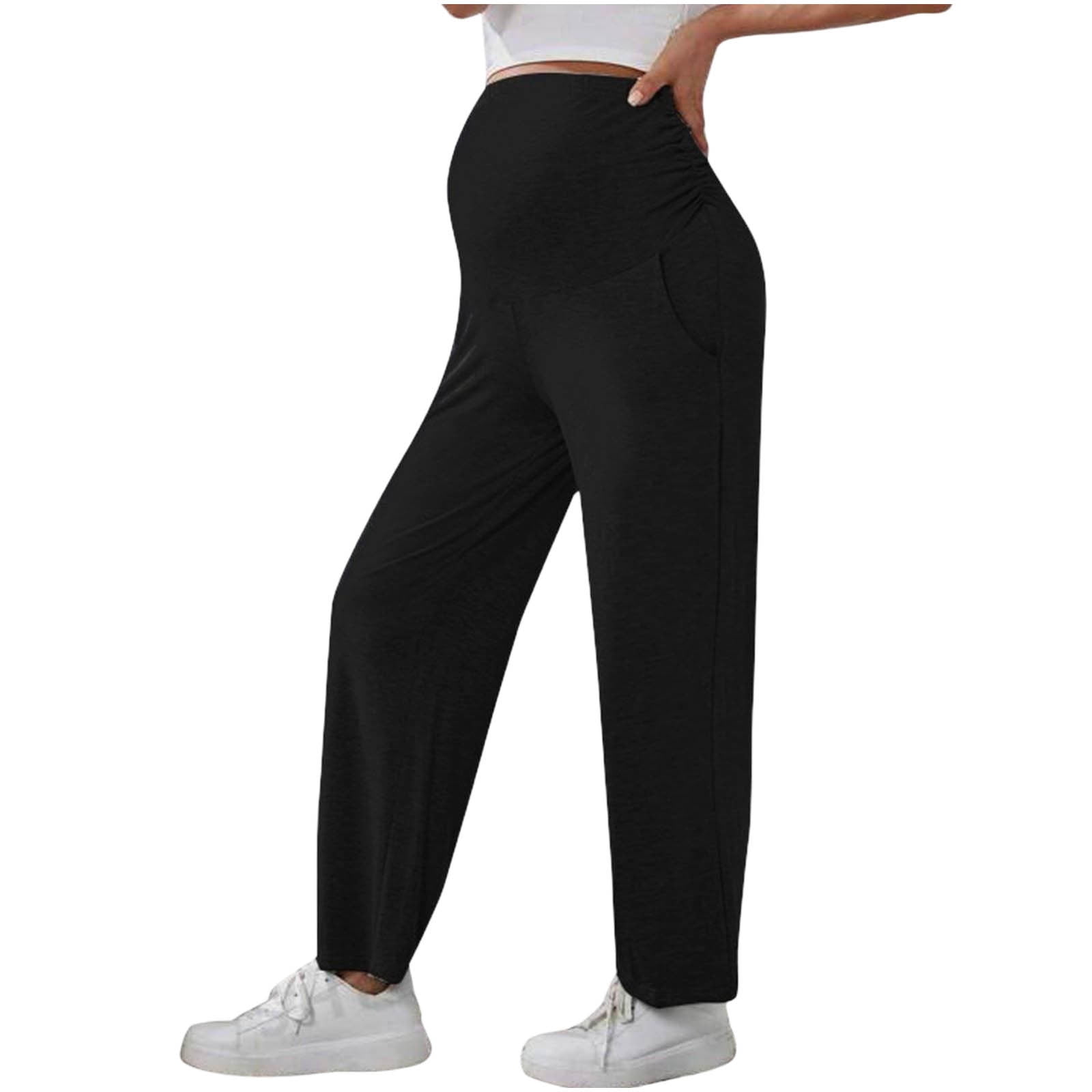 Annhoo Women's Maternity Stretch Workout Pants with Pockets Side ...
