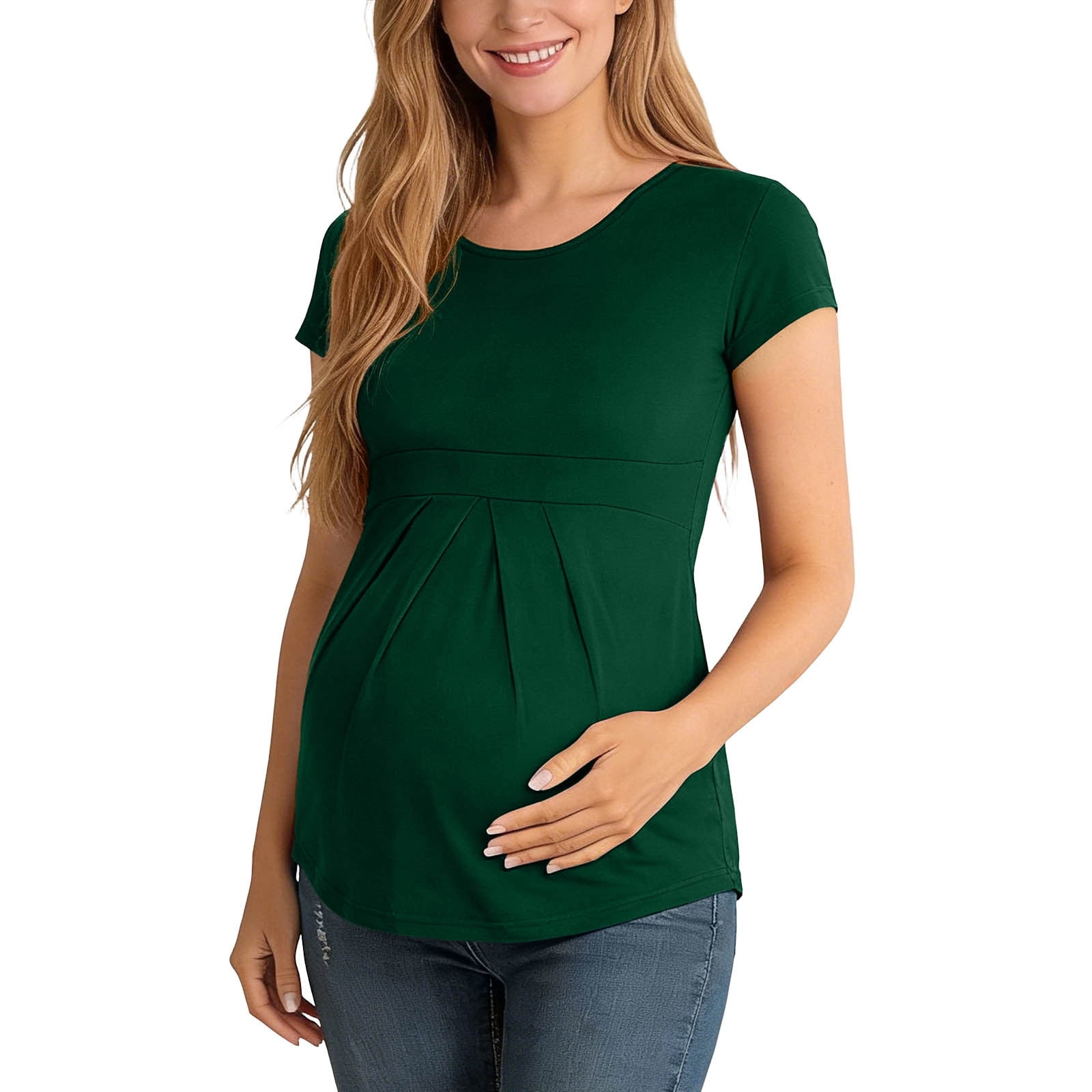 Annhoo Women's Maternity Tops Fashion Frony Pleated Short Sleeve Round ...