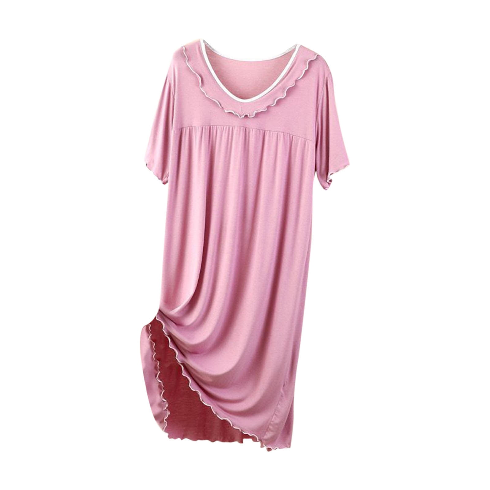 Annhoo Women's Nightgown Plus Size Summer Short Sleeve Ruffle Patchwork ...