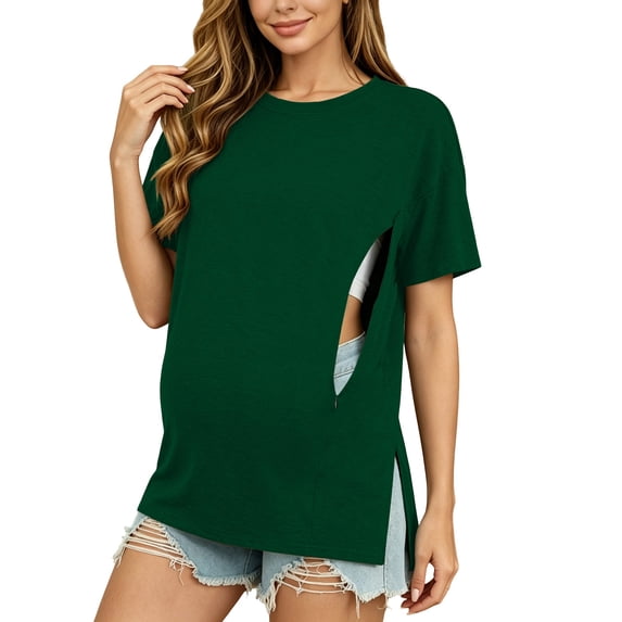Annhoo Women's Side Split Nursing Tunic Summer Short Sleeve Crew Neck ...
