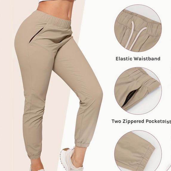 Annhoo Women's Workout Jogger Pants Elastic Waist Zipper Side Pockets ...