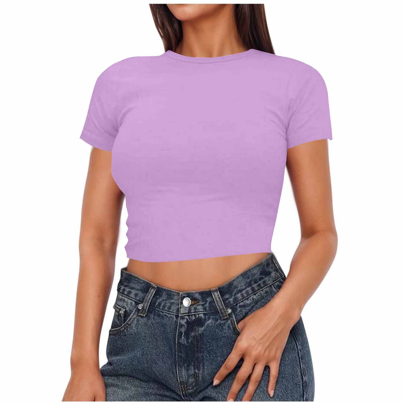 Annhoo Womens Crop Tops Summer Crew Neck Basic Short Sleeve Base Layer ...
