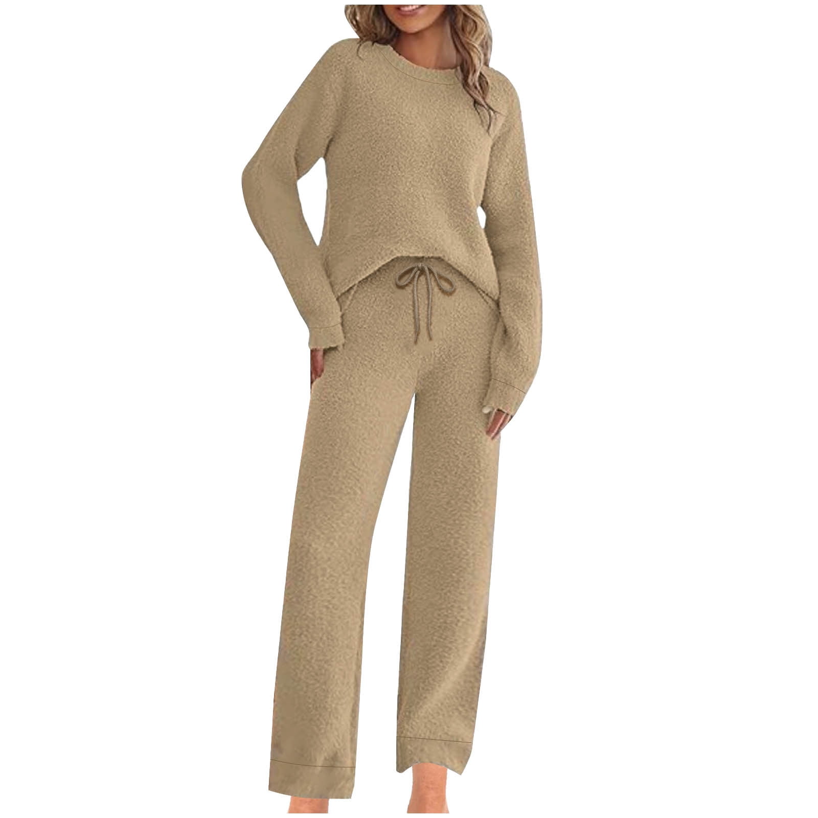 Annhoo Womens Fuzzy Fleece Sets 2 Piece Lounge Outfits Long Sleeve Tops ...