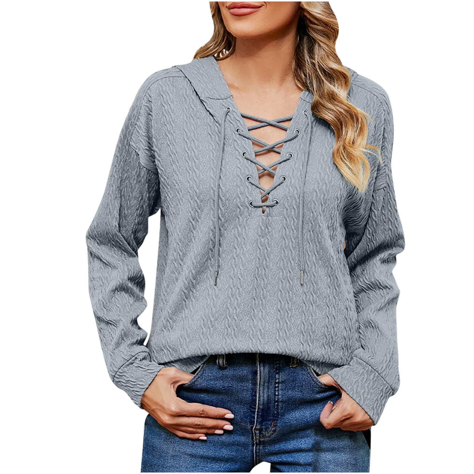 Annhoo Womens Hoodie Long Sleeve Fall Fashion Cross Front Drawstring ...