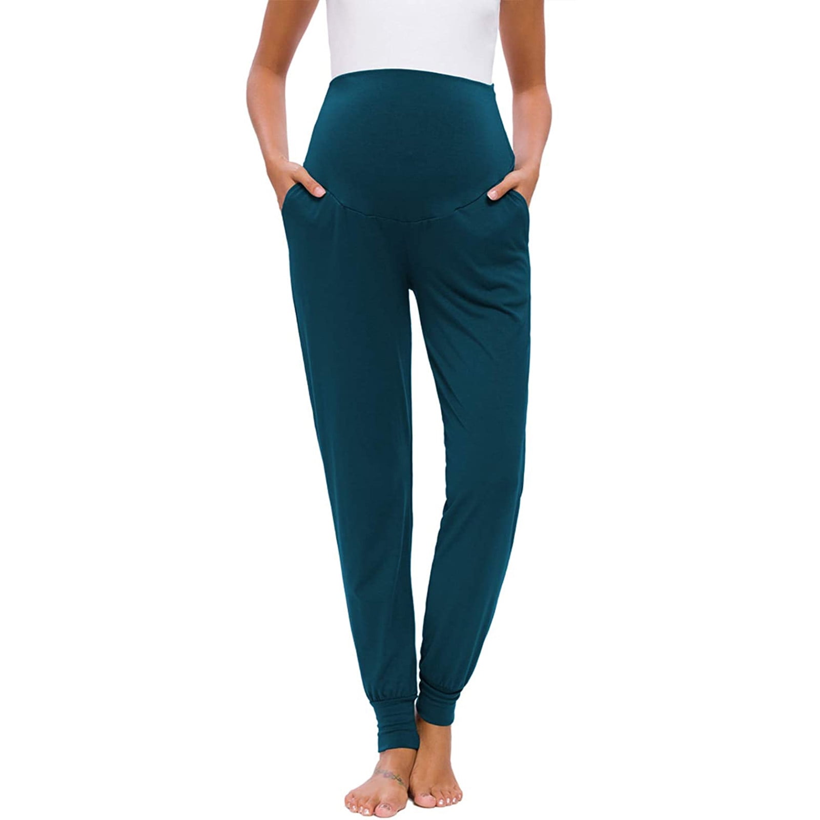 Annhoo Womens Maternity Yoga Pants Elastic Casual Solid Color Over The ...