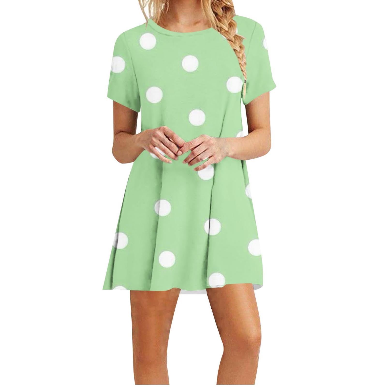 Annhoo Womens Mini Dress Summer 2025 Casual Polka Dots Short Sleeve ...