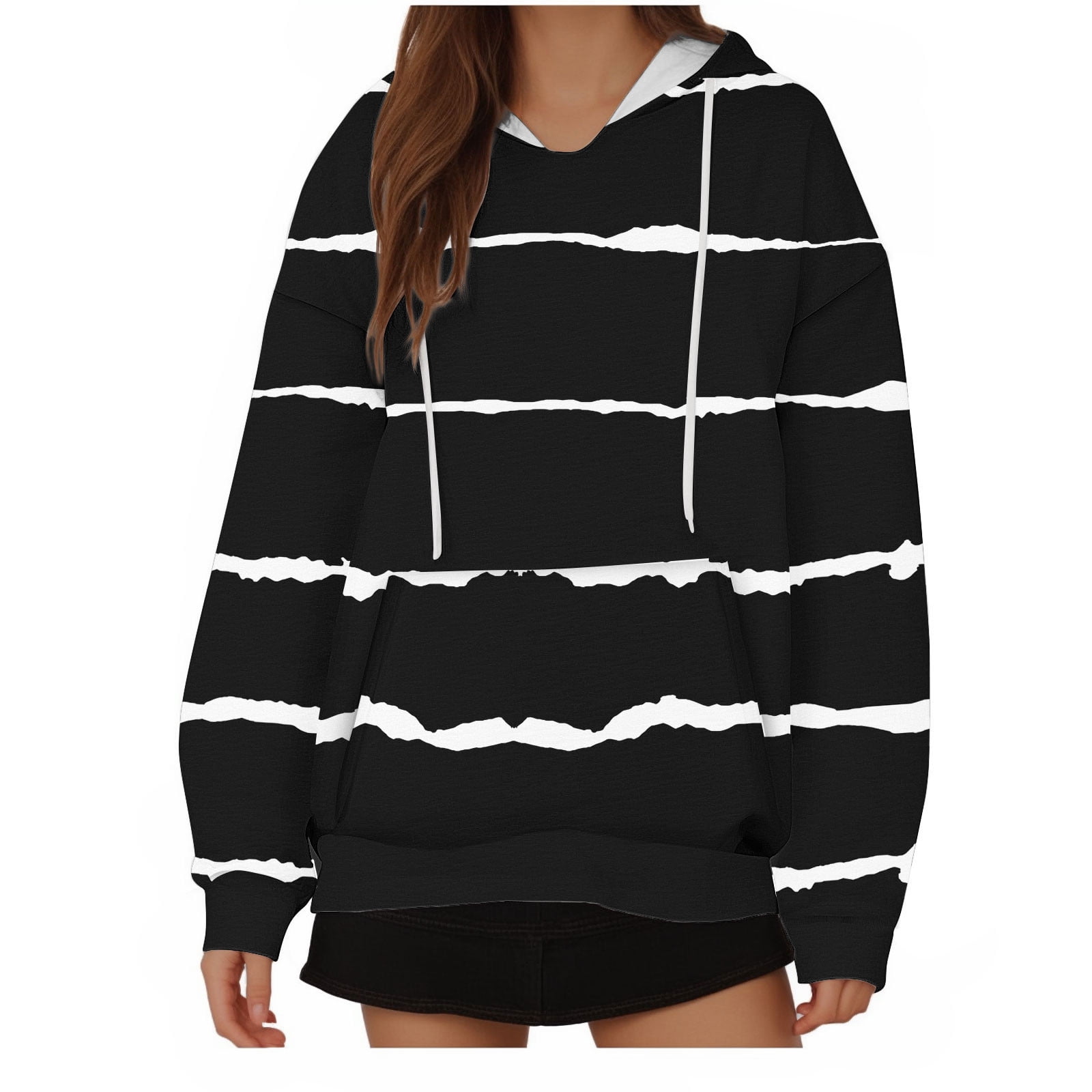Annhoo Womens Oversized Hoodies Striped Fall Long Sleeve Drawstring ...