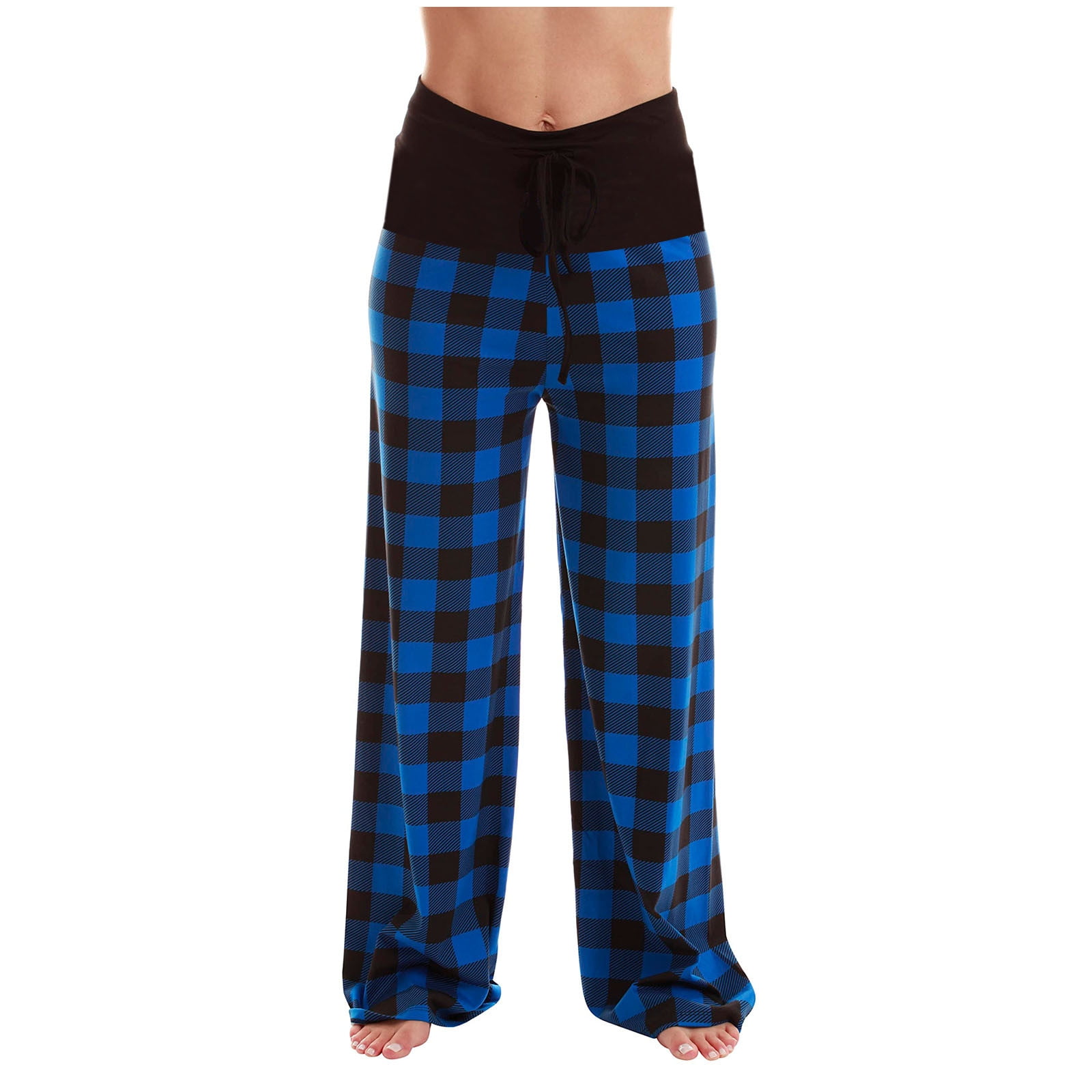Annhoo Womens Pajama Pants Trendy Plaid Printed High Waisted Straight ...