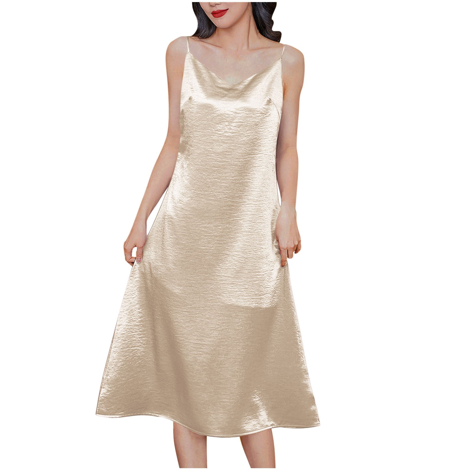 Annhoo Womens Spaghetti Strap Dresses V Neck Sleeveless A-Line Elegant ...
