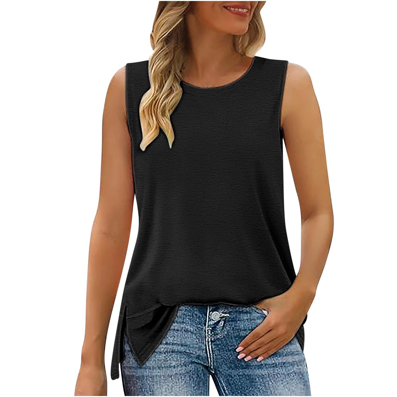 Annhoo Womens Summer Tank Tops 2025 Crew Neck Side Slit Sleeveless ...
