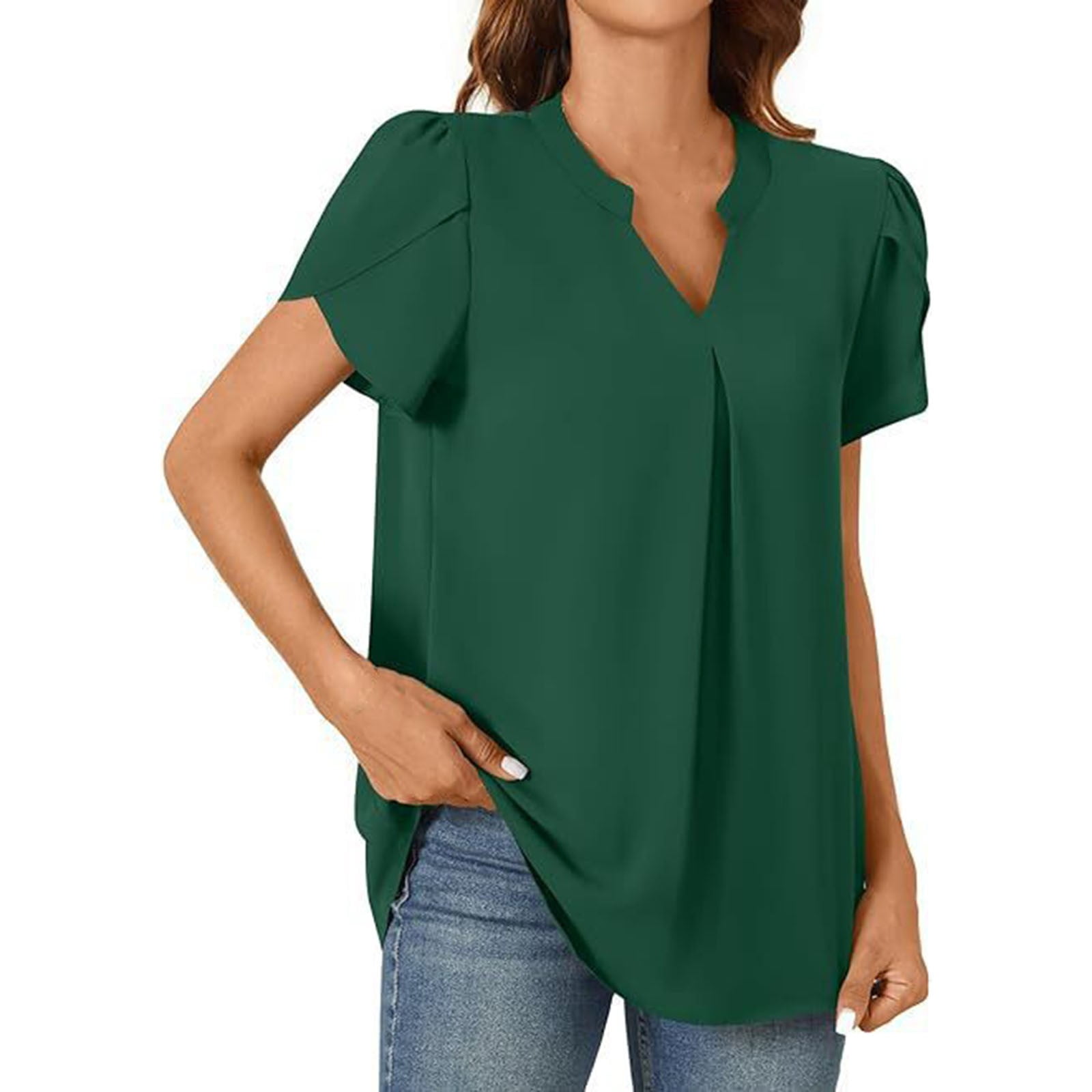 Annhoo Womens Summer Trendy Tops V Neck Petal Short Sleeve Shirts ...