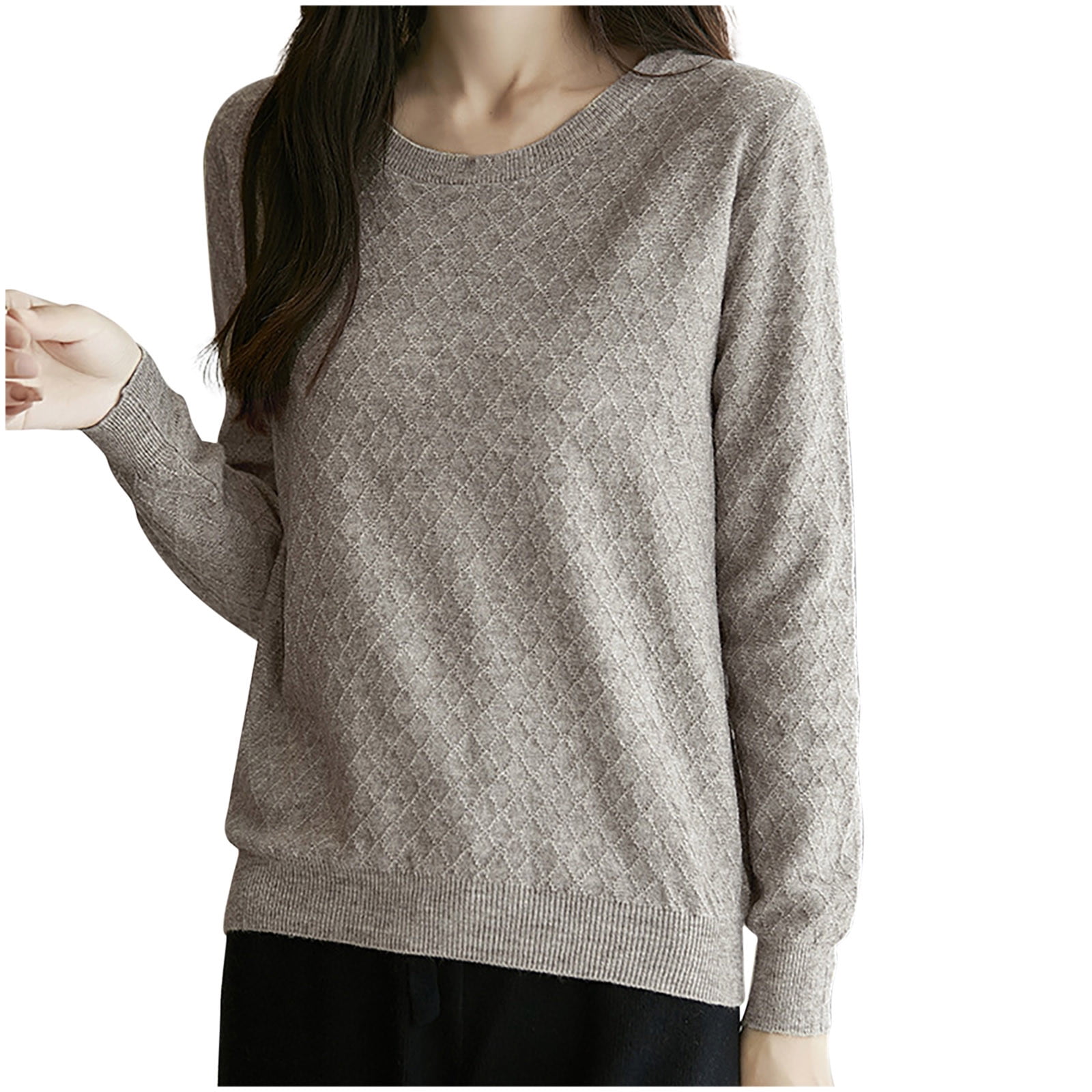 Annhoo Womens Sweaters Fall Winter Basic Solid Round Neck Long Sleeve ...