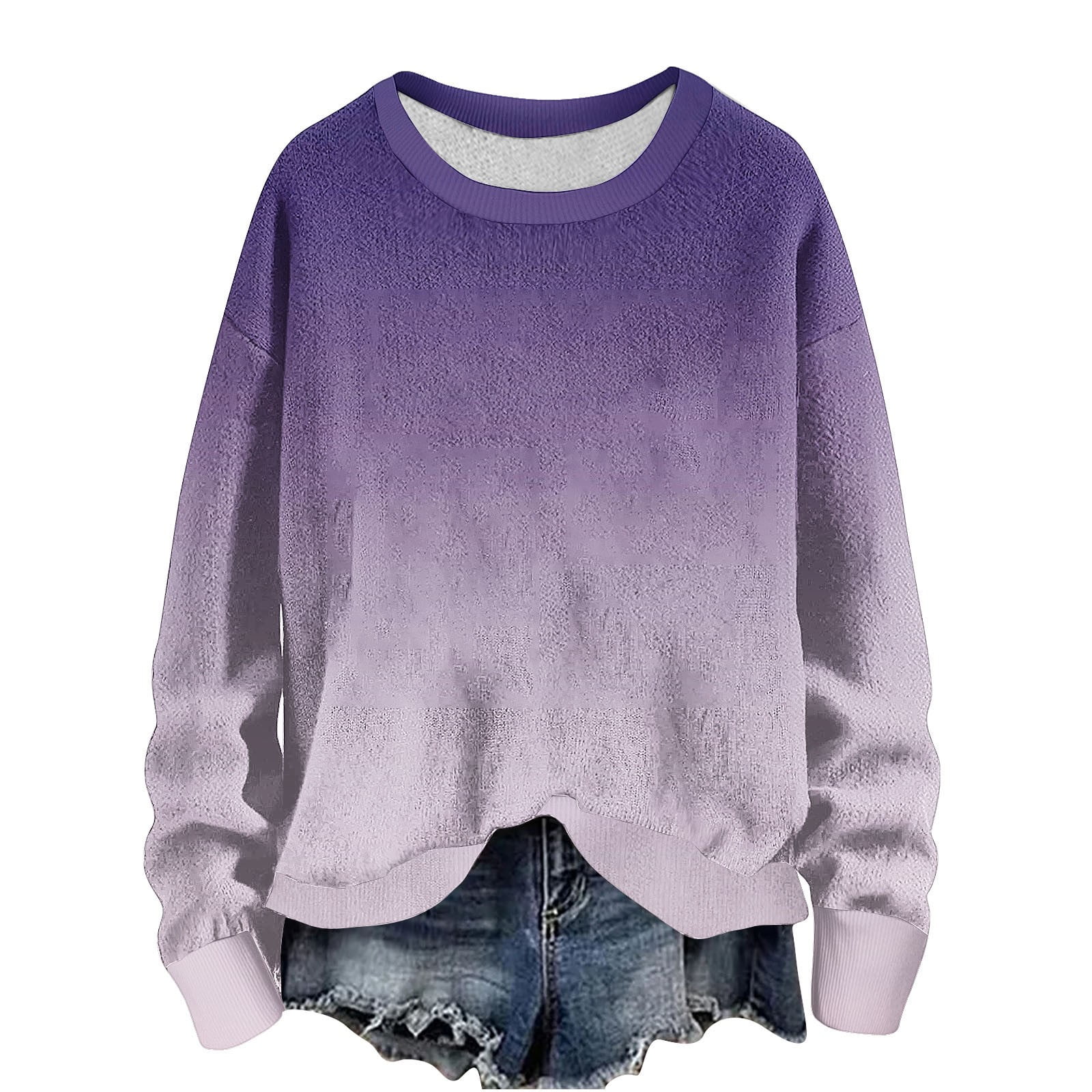 Annhoo Womens Sweatshirt Trendy Gradient Colour Crewneck Pullovers Fall Plus Size Casual Long ...