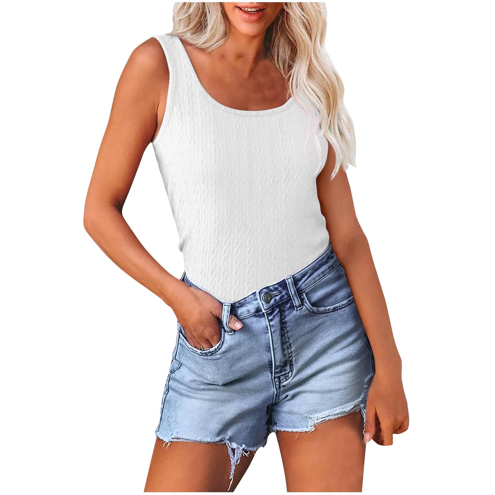 Annhoo Womens Tank Tops Casual Sleeveless Round Neck Tight T Shirts ...