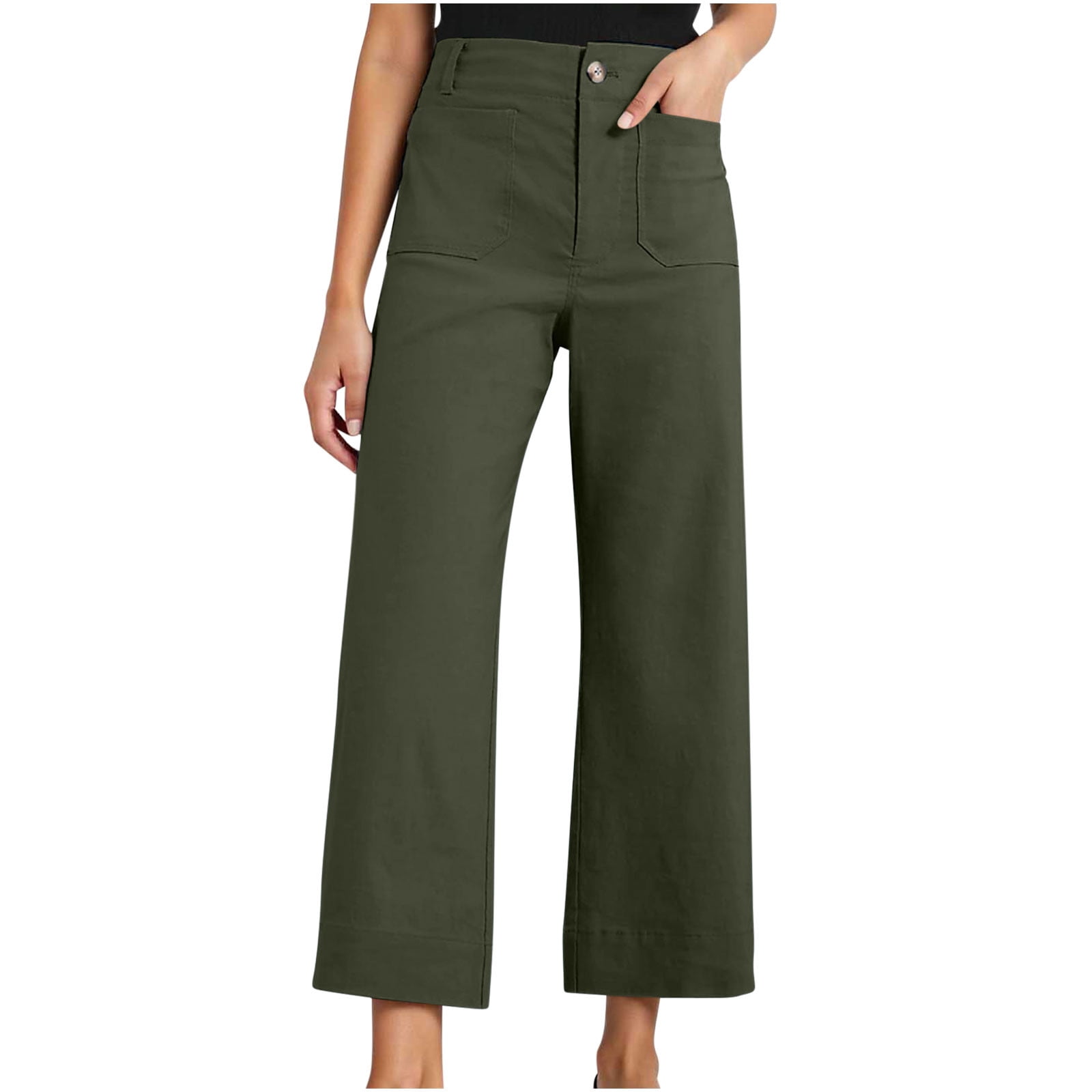 Annhoo Womens Work Pants High Waisted Buttom Down Wide Leg Trousers ...