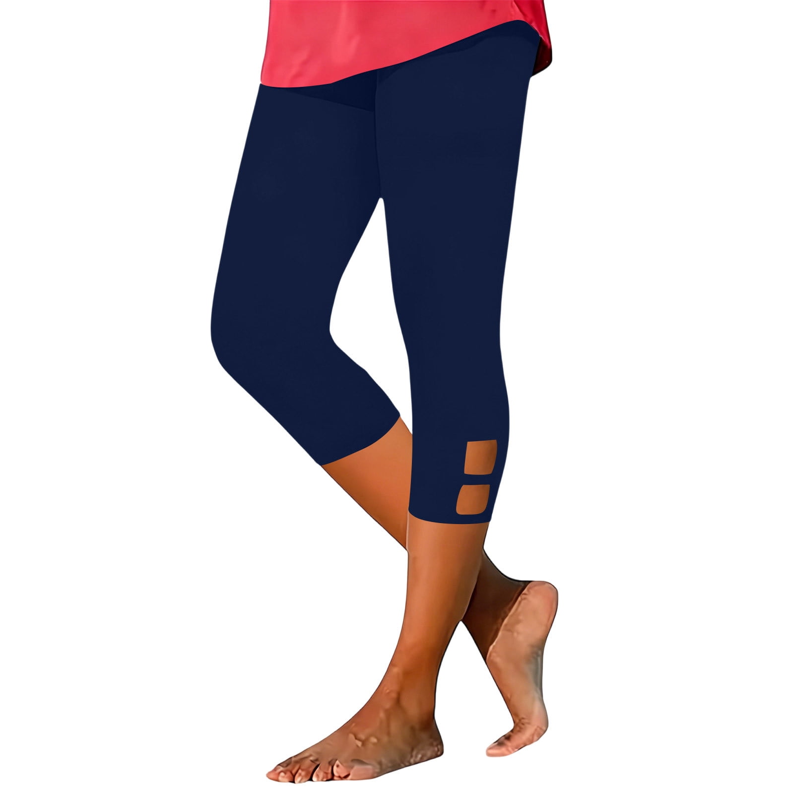 Annhoo Womens Yoga Capris Stretchy Cutout Detail Solid Color Capris ...