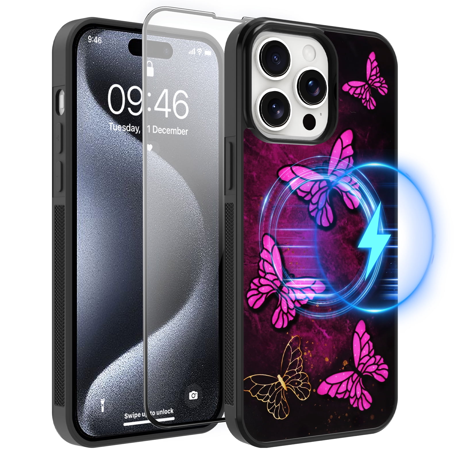 Anniamy Magnetic for iPhone 15 Pro Case, [Compatible with MagSafe] Purple Butterfly Nebula Space ...