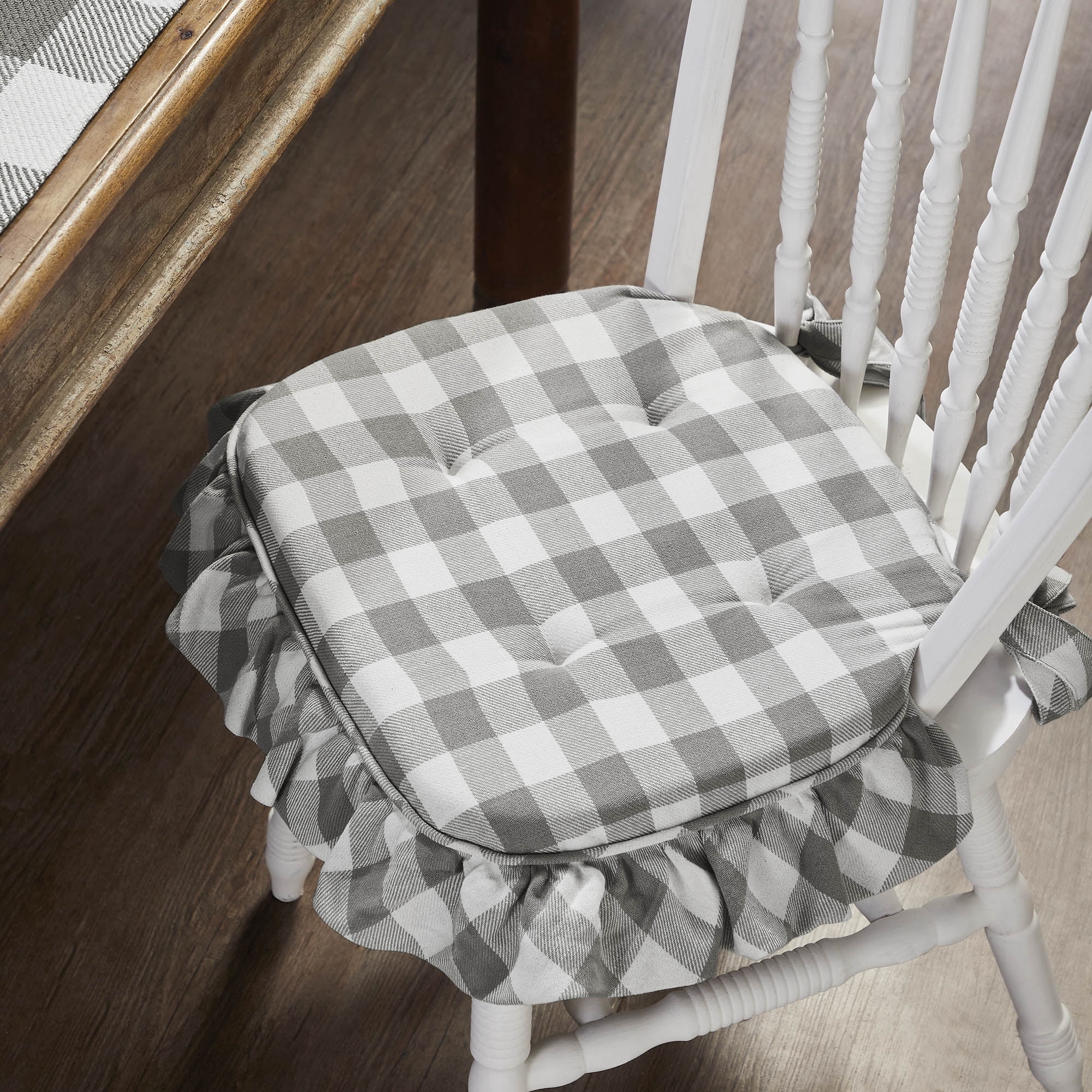 Annie Ash Grey, Soft White Buffalo Check Ruffled Chair Pad - Walmart.com