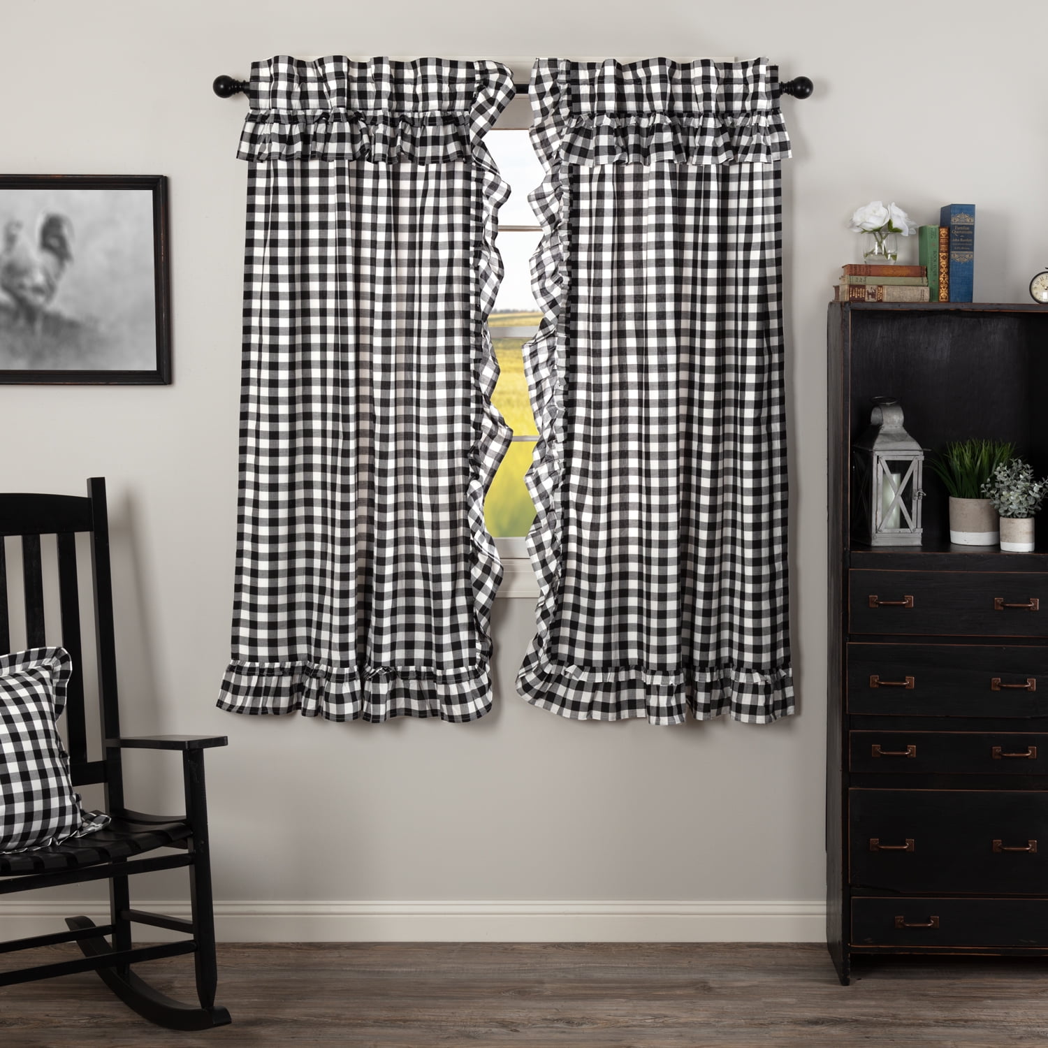 Annie Buffalo Black Check Ruffled Short Panel Set of 2 63x36 - Walmart.com