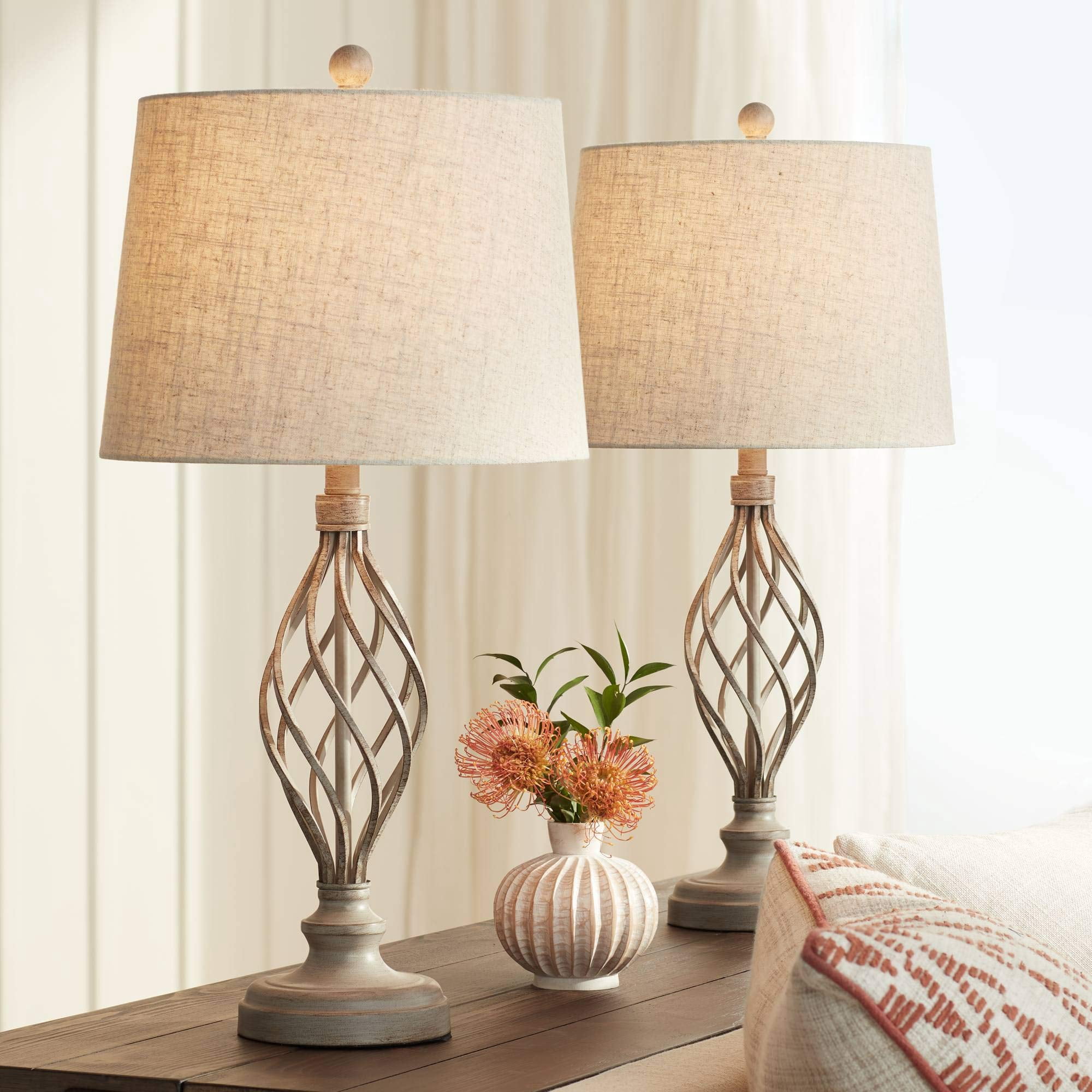 Annie Contemporary Industrial Table Lamps 28" High, Dual Pack Sand Iron ...
