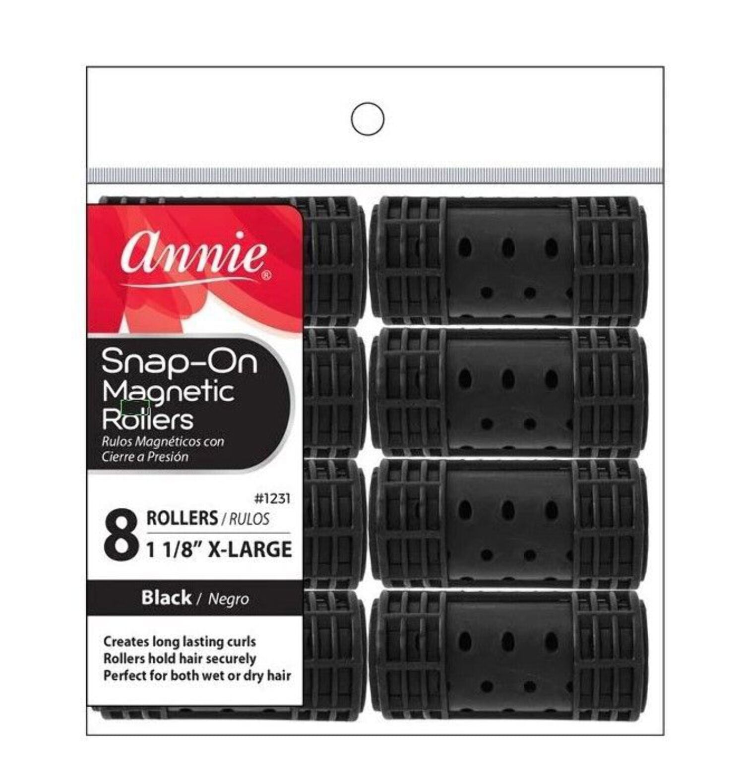 Annie Snap-On Magnetic Rollers Black X Large 1 1/8" 8 Pack 1231 ...