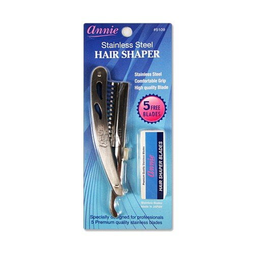 Annie Stainless Steel Hair Shaper Straight Razor W/ 5 Free Blades ...