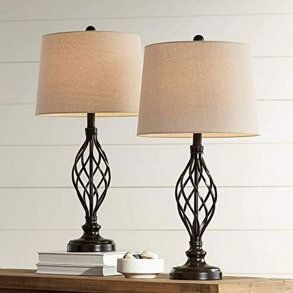 Annie Traditional Rustic Farmhouse Table Lamps 28" Tall Full Size Set ...