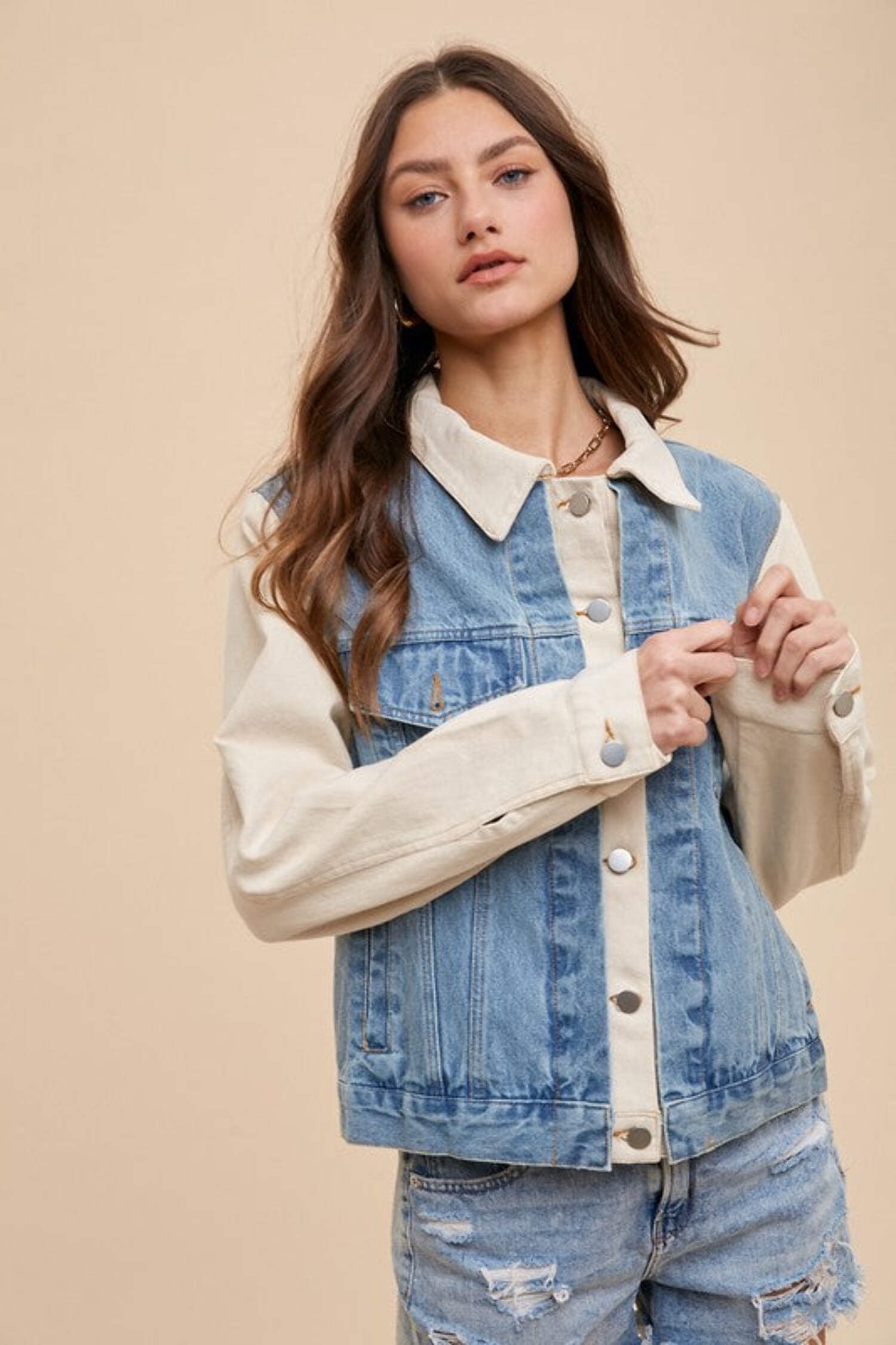 Annie Wear Collared Neck Double Placket Denim Jacket - Walmart.com