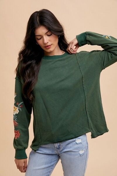 Annie Wear Embroidered Long Sleeve French Terry Top - Walmart.com