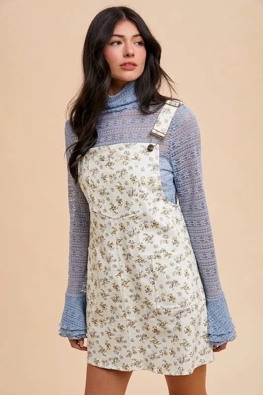 Annie Wear Stretch Ditsy Print Denim Overall Mini Dress - Walmart.com